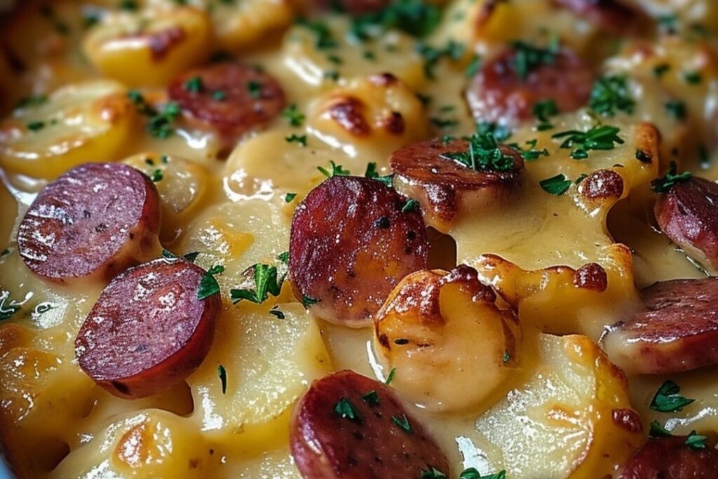 Kielbasa Sausage Cheesy Potato Casserole Recipestasteful